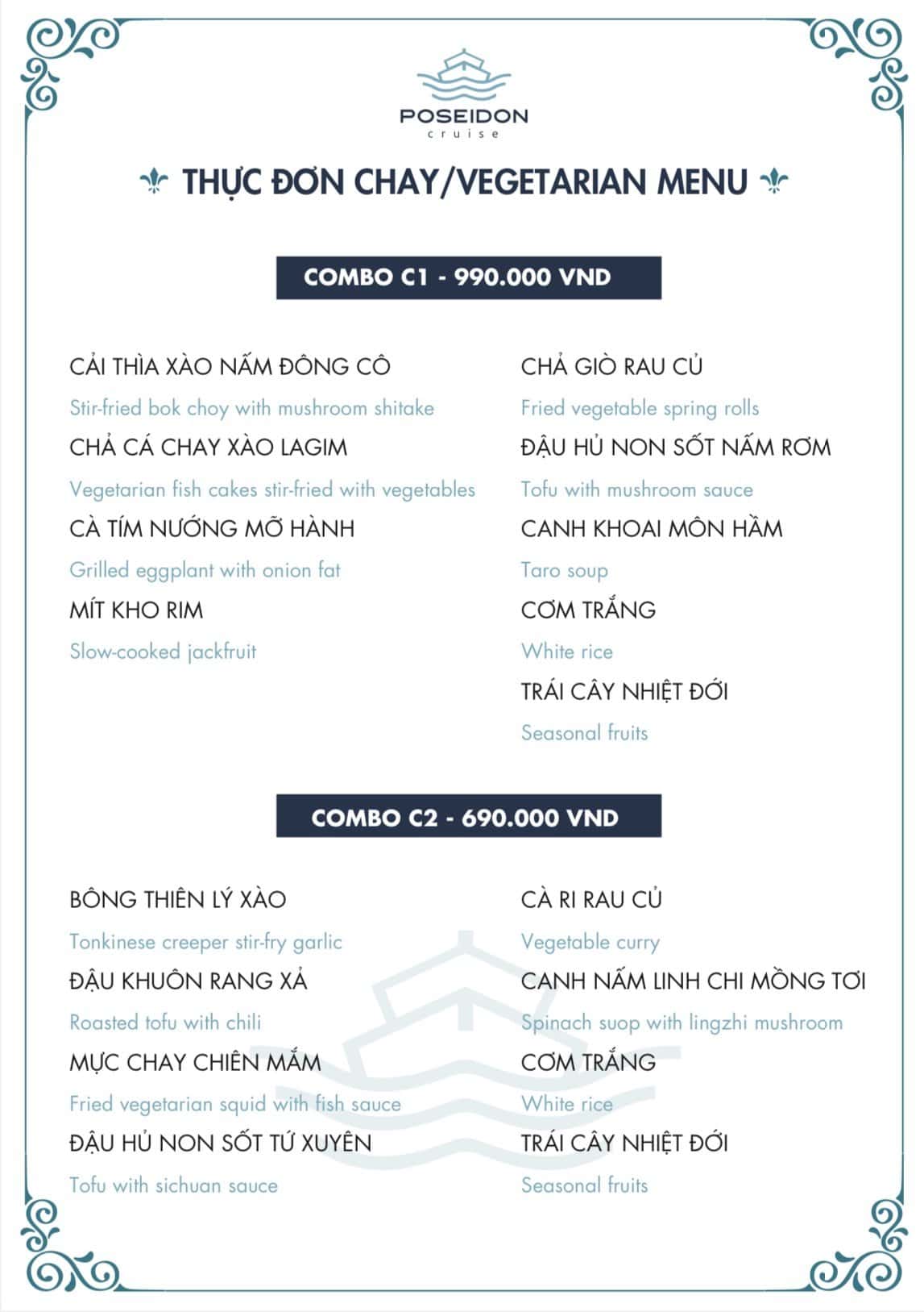 Vé Combo Menu Chay C1 - 990k – Poseidon Cruise